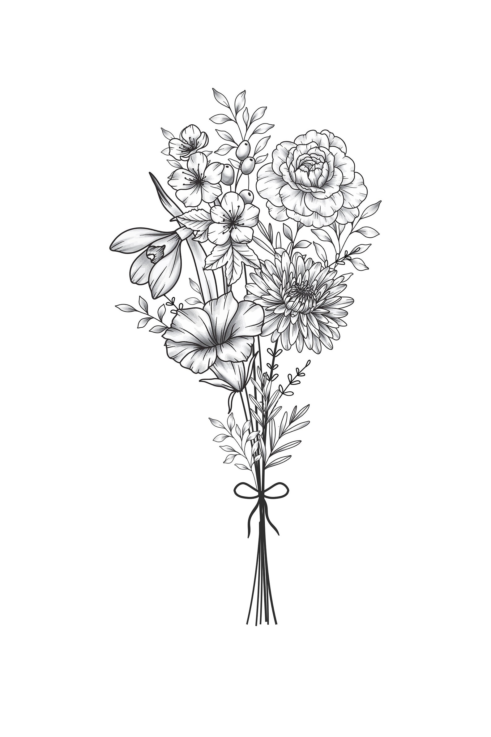 Duplicate Birth Flower Bouquet, Family Birth Month Tattoo Design, up to ...