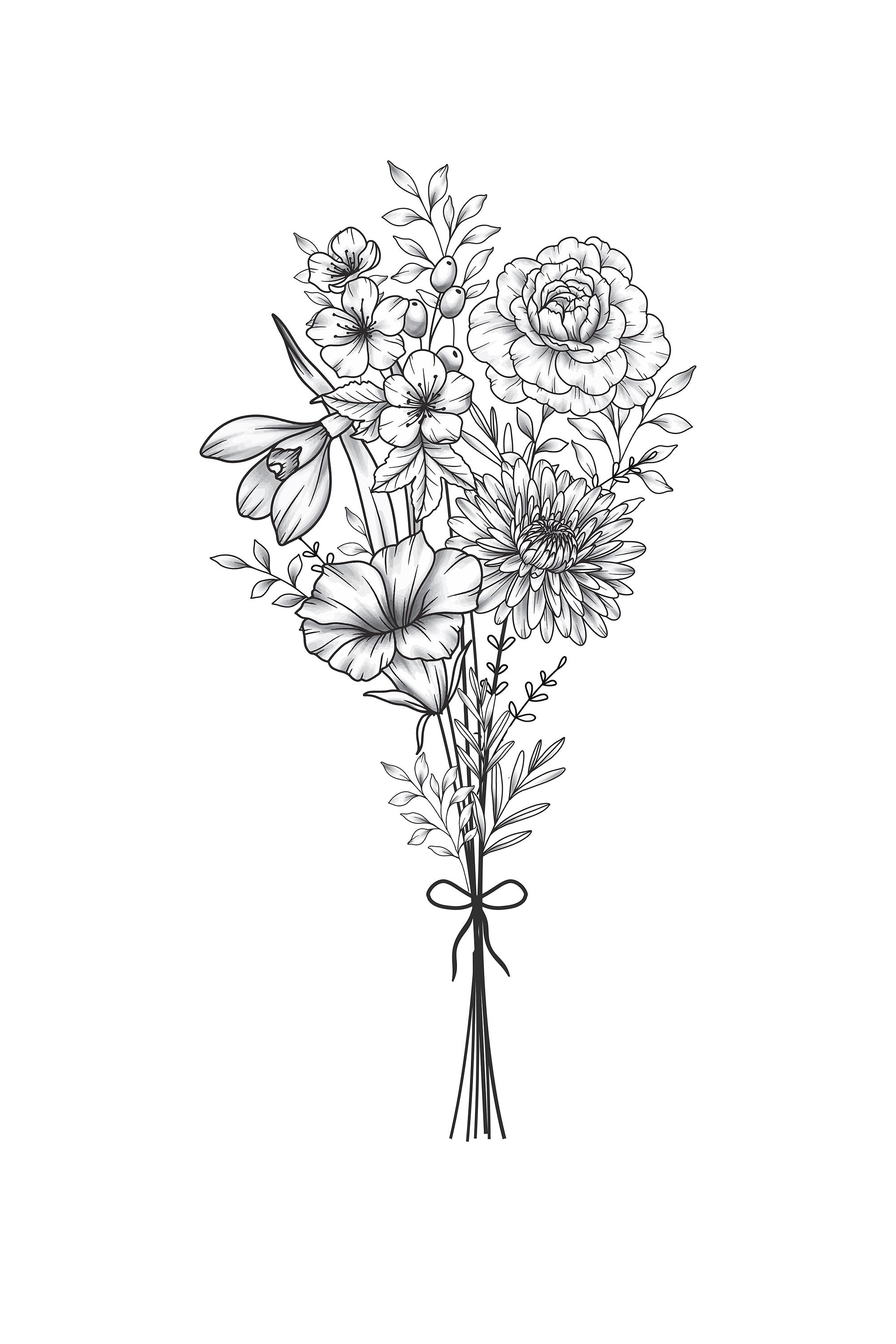 Duplicate Birth Flower Bouquet, Family Birth Month Tattoo Design, up to ...