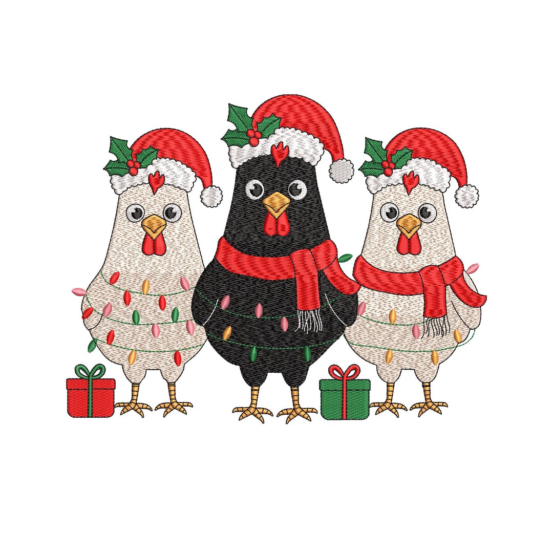 Funny Chicken Embroidery Design, Christmas Chicken Machine Embroidery ...
