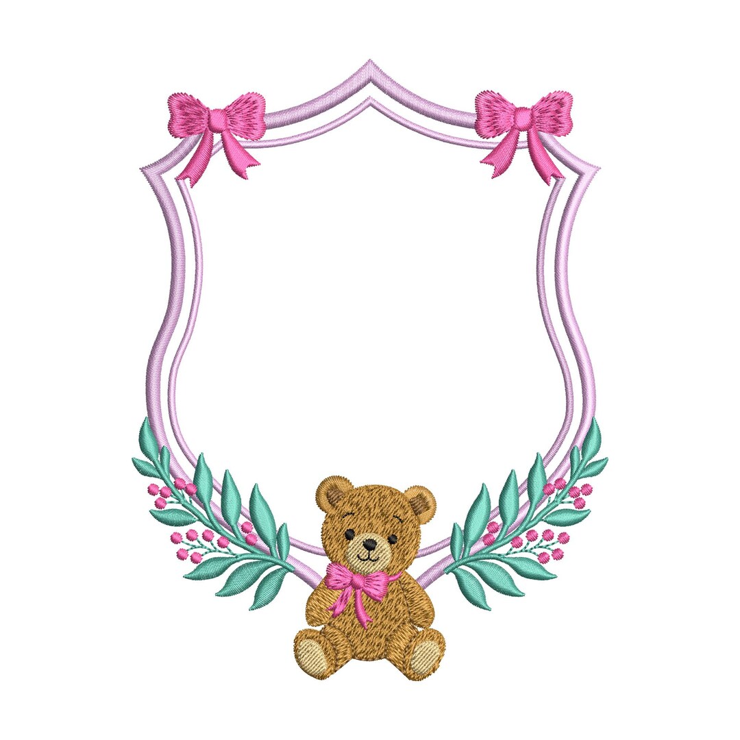 Bear Wreath Crest Frame Embroidery Design Baby Banner Crest Frame ...