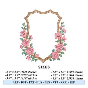 Floral Crest Frame Embroidery Design, Vintage Monogram Border With Pink ...