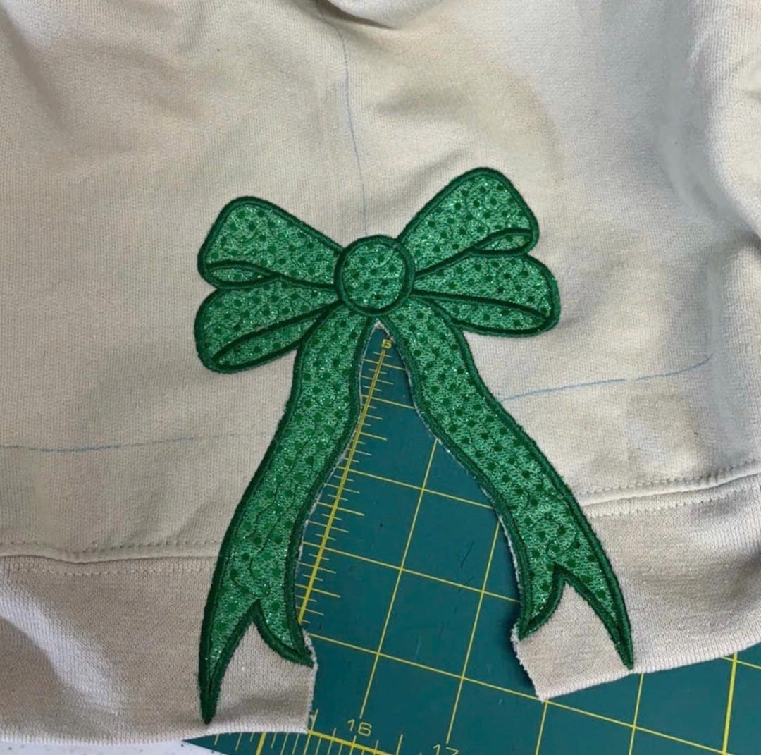 Side Bow Applique Sweatshirt Embroidery Design, Bow Christmas ...