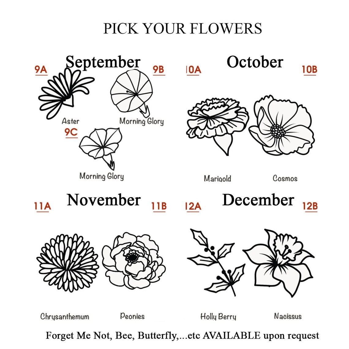 Custom Birth Month Flower Bouquet, Family Birth Month Flower Tattoo ...