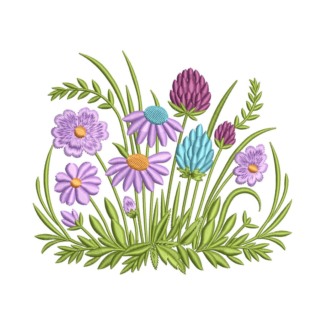 Floral Embroidery Design, Summer Flowers Embroidery Design, Wildflower ...