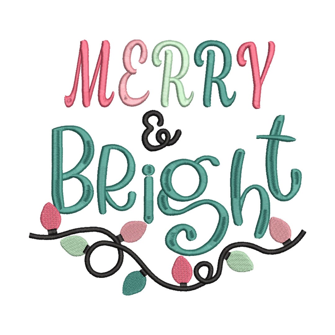 Merry and Bright Embroidery Design, Simple Christmas Embroidery File ...