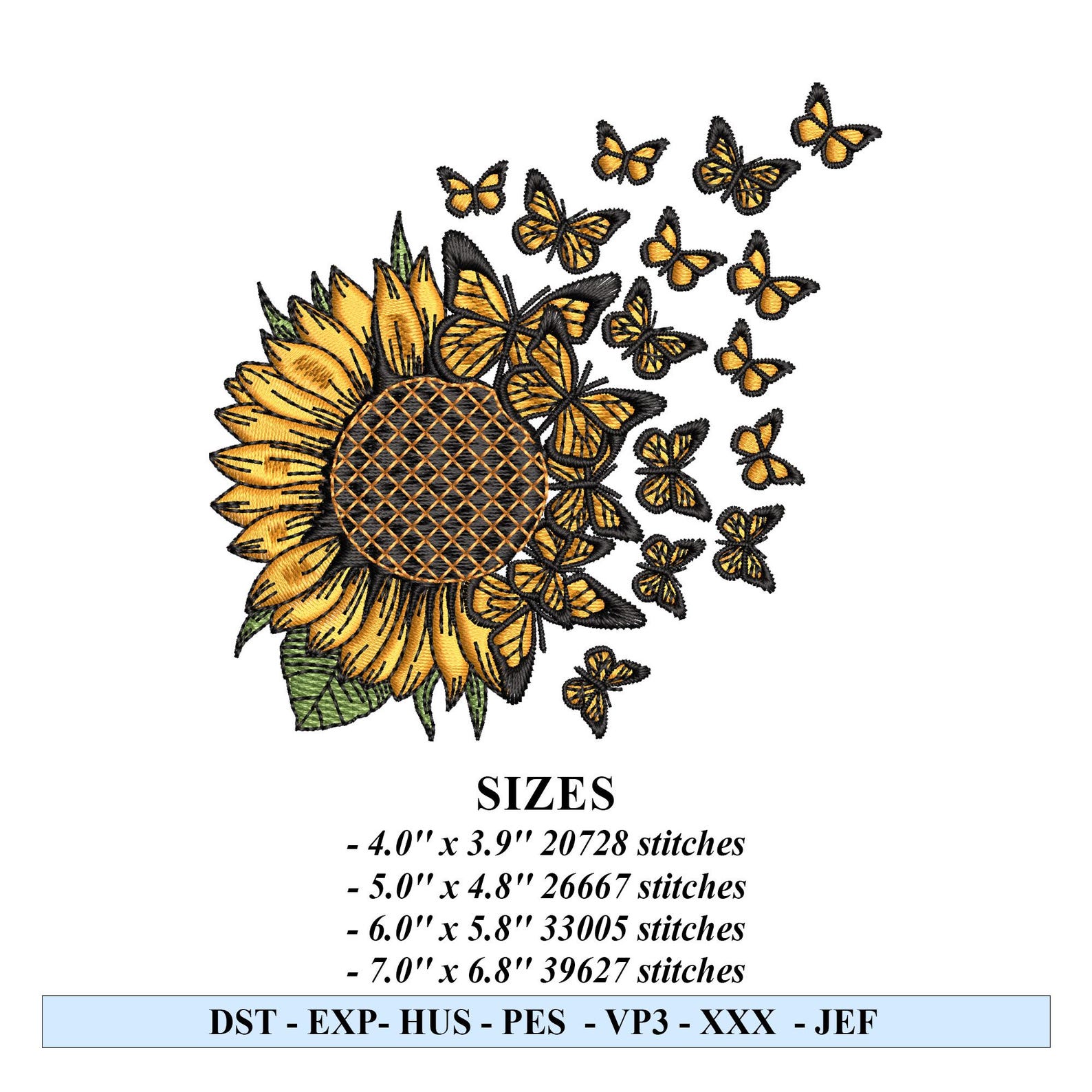 Sunflower Embroidery Design, Sunflower With Butterfly Machine ...