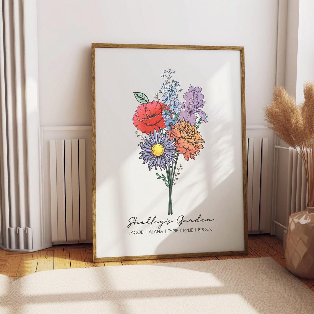 Custom Birth Flower Wall Art, Birth Month Tattoo Family Tattoo Grandma ...