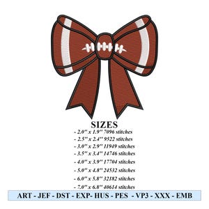 Football Stitch Coquette Bow Applique Embroidery Design 5 Sizes, Side ...