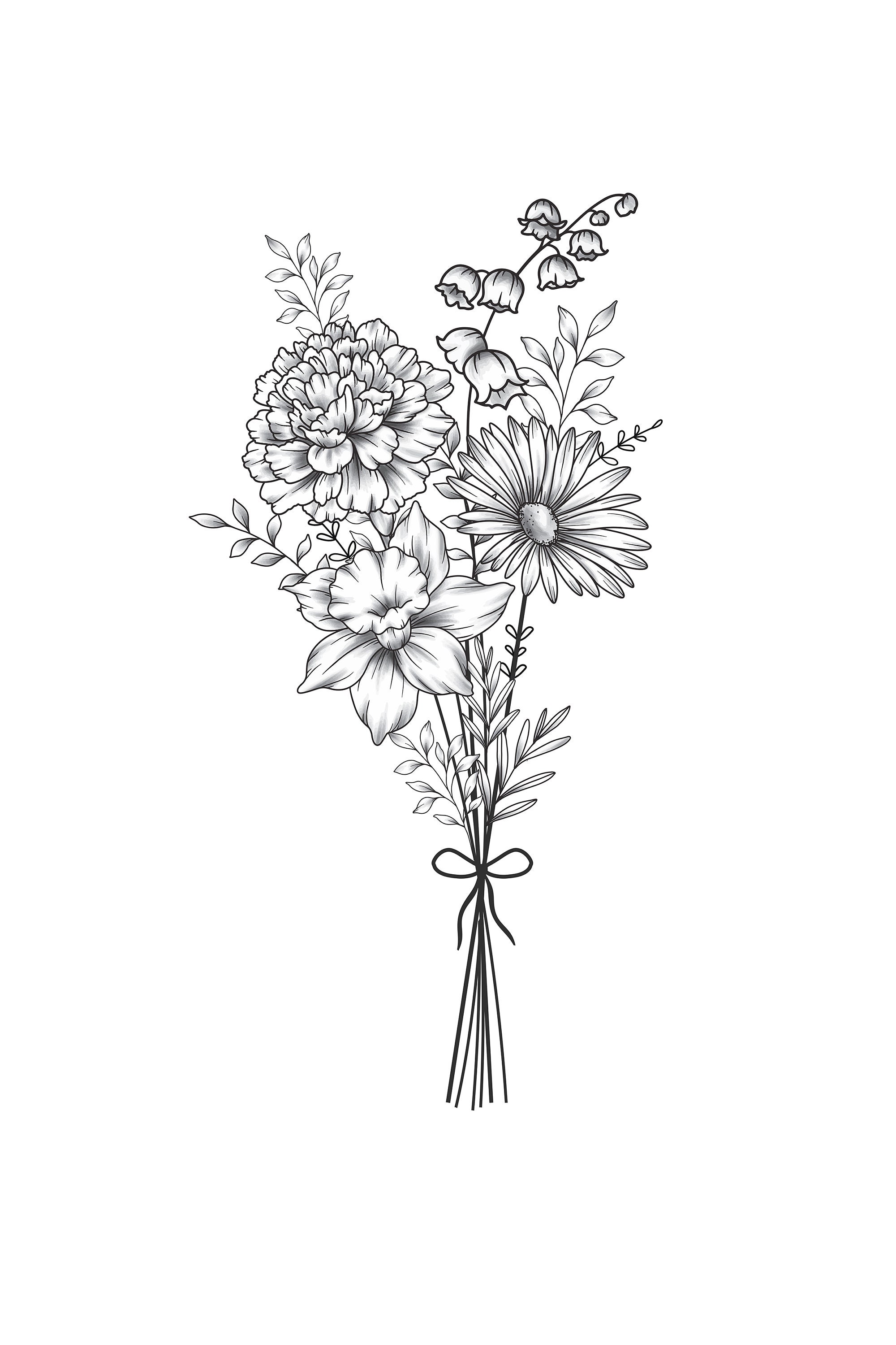 Duplicate Birth Flower Bouquet, Family Birth Month Tattoo Design, up to ...