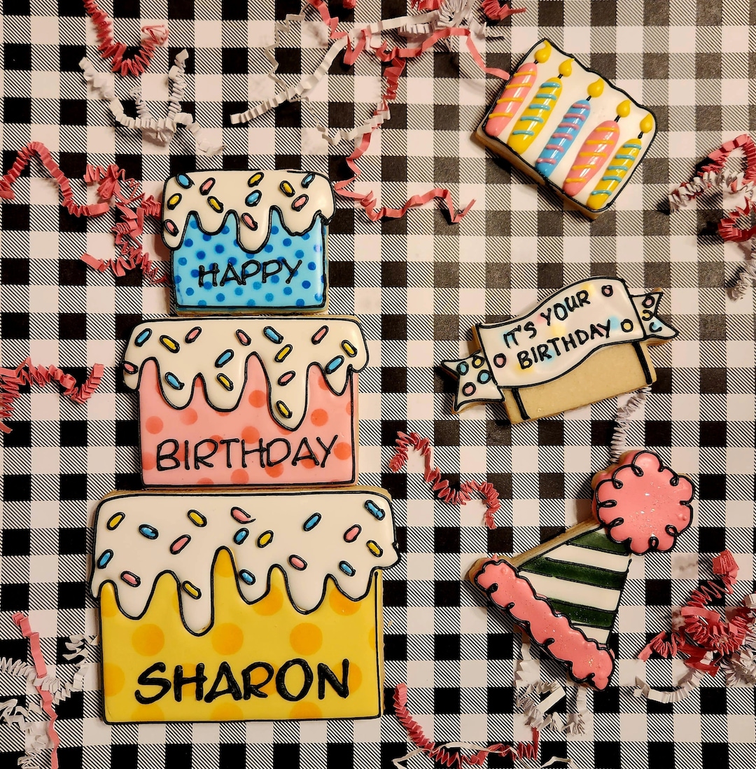 Birthday Cake Stacked Cookie Cutter With Candles, Hat and Banner ...