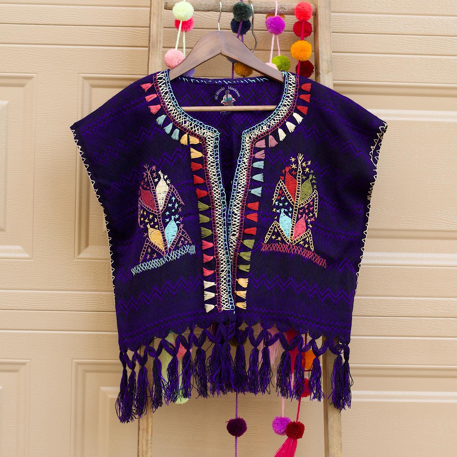 Chamula Women Blouse Mexican Hand Embroidered Top-hand Made Huipil Multicolor Embroidered ...