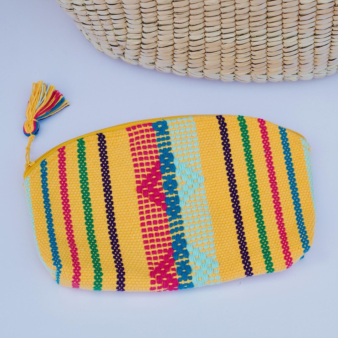 Handwoven Cotton Cosmetic Bag – Mexican Waist Loom, Oaxaca – Makeup Bag ...