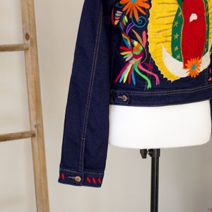 Virgen - Otomi Denim Jacket-women Jean Jacket- Otomi Hand Embroidered ...