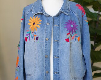 Otomi Denim Jacket-women Jean Jacket Otomi Hand Embroidered Jacket Otomi Hand Embroidered Jacket ...
