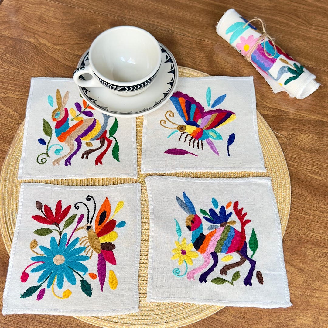 Otomi Art Coasters-hand Embroidered Coasters-made in Mexico Coasters ...