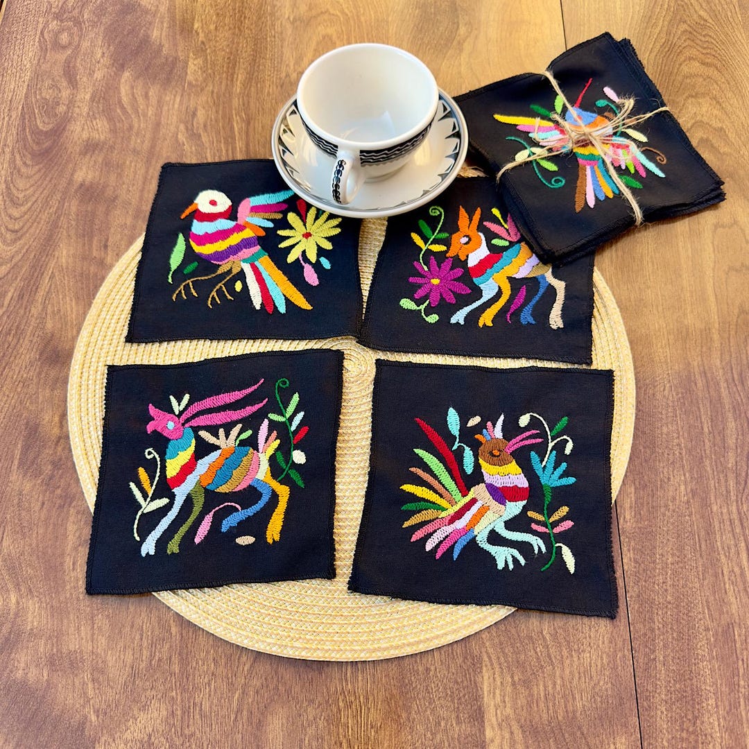 Otomi Art Coasters-hand Embroidered Coasters-made in Mexico Coasters ...