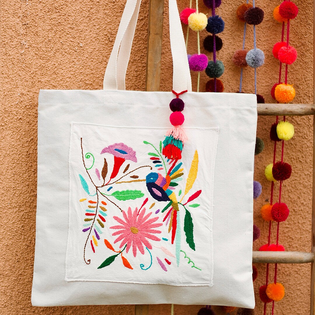 Otomi Hand Embroidered Tote Bag-colibrí Mexican Embroidered Artisanal ...