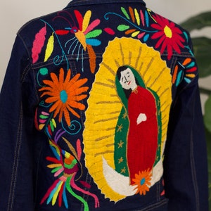 Virgen - Otomi Denim Jacket-women Jean Jacket- Otomi Hand Embroidered ...