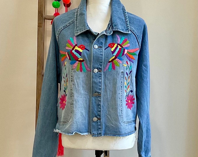 Otomi Denim Jacket-women Jean Jacket Otomi Hand Embroidered Jacket Otomi Hand Embroidered Jacket ...