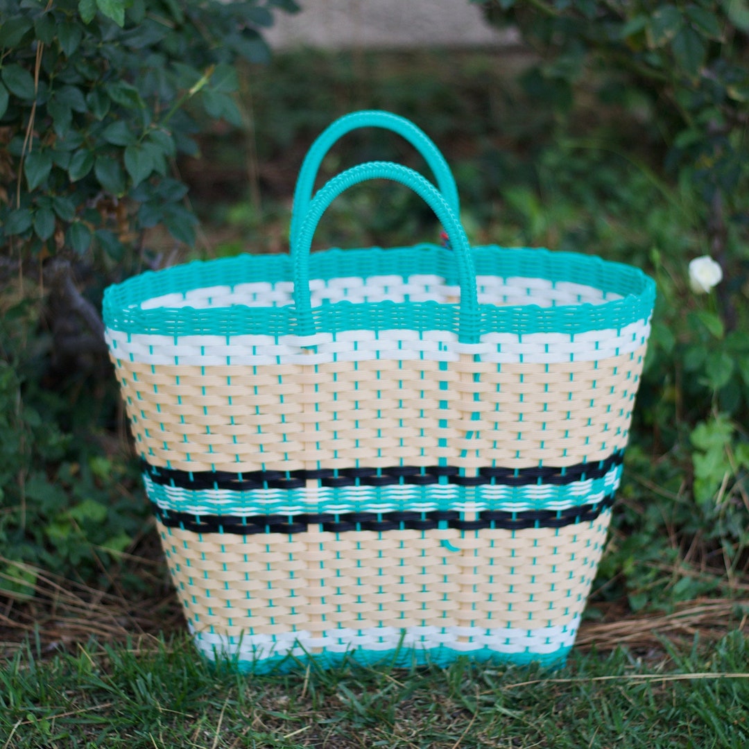Traditional Mercado Bag-handwoven Vinyl Tote Bag Mexican Beach Tote ...