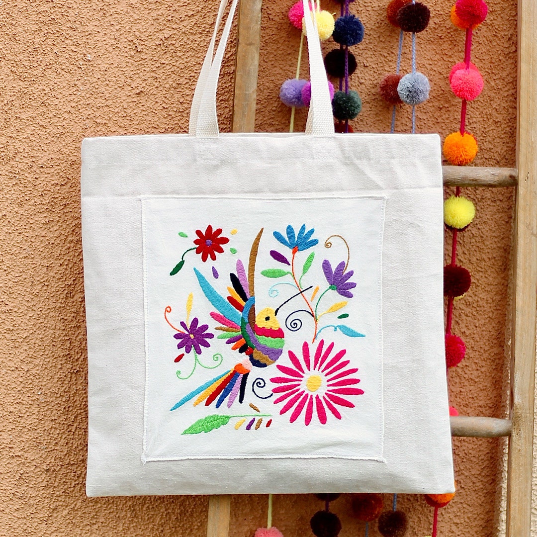 Otomi Hand Embroidered Tote Bag-colibrí Mexican Embroidered Artisanal ...