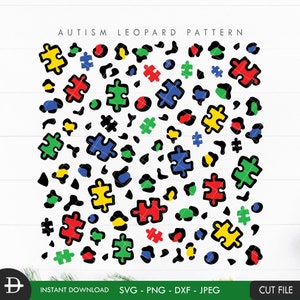 Autism Leopard Pattern SVG, Puzzle Cheetah Pattern SVG, Autism Digital ...