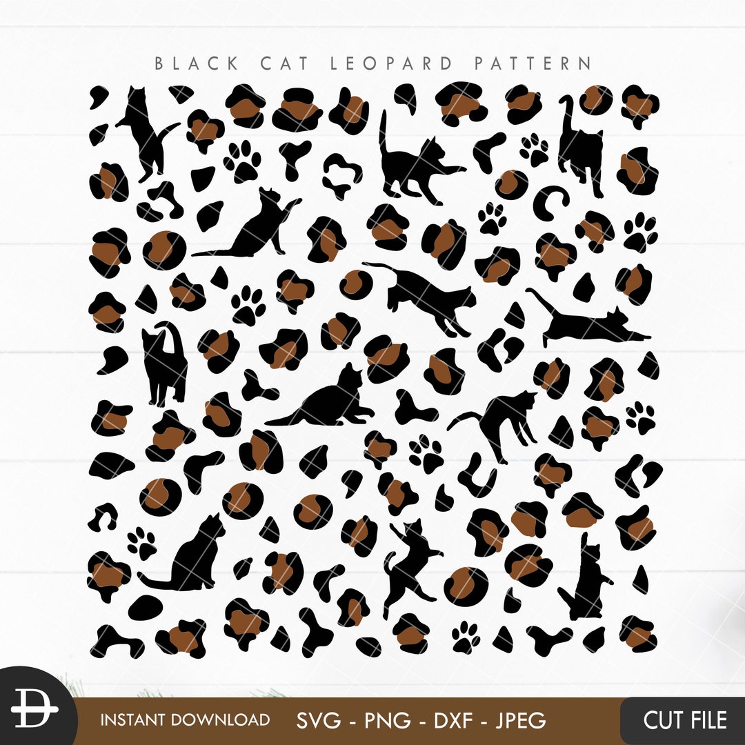 Black Cat Reactions Silhouette Leopard Pattern, Cat Kitten Pet Cheetah ...
