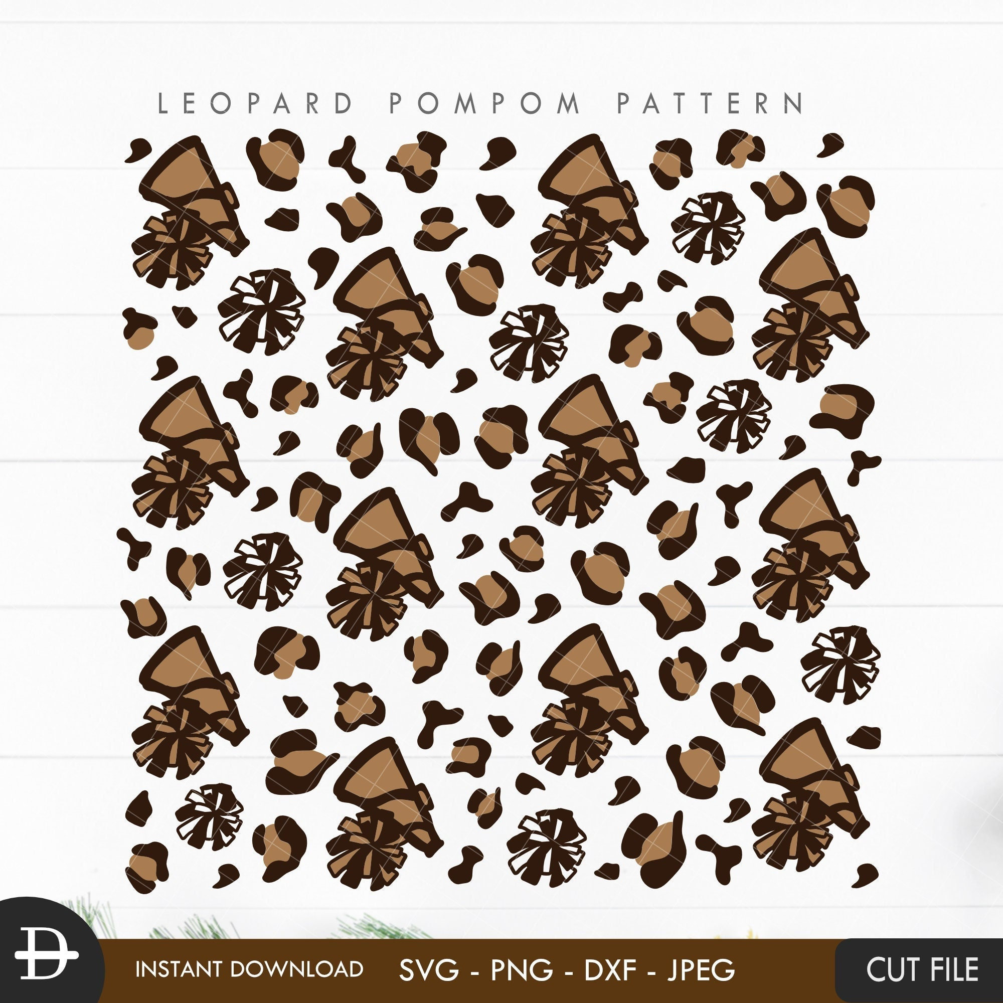 Megaphone Pompoms Leopard Pattern, Cheerleader Pattern Svg, Sport ...