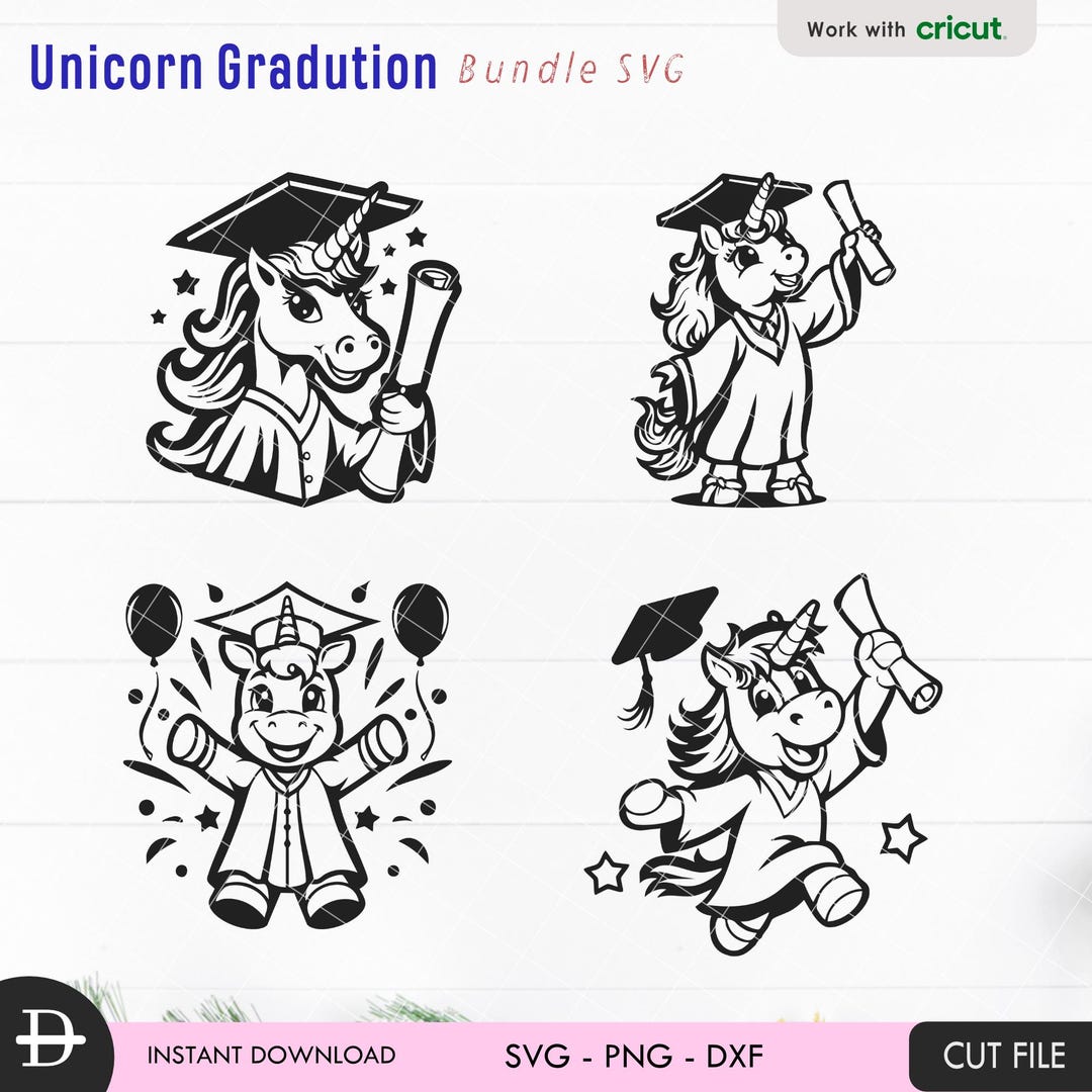 Cute Unicorn Graduation Theme Bundle Unicorn Clipart Girl Boy Kids ...
