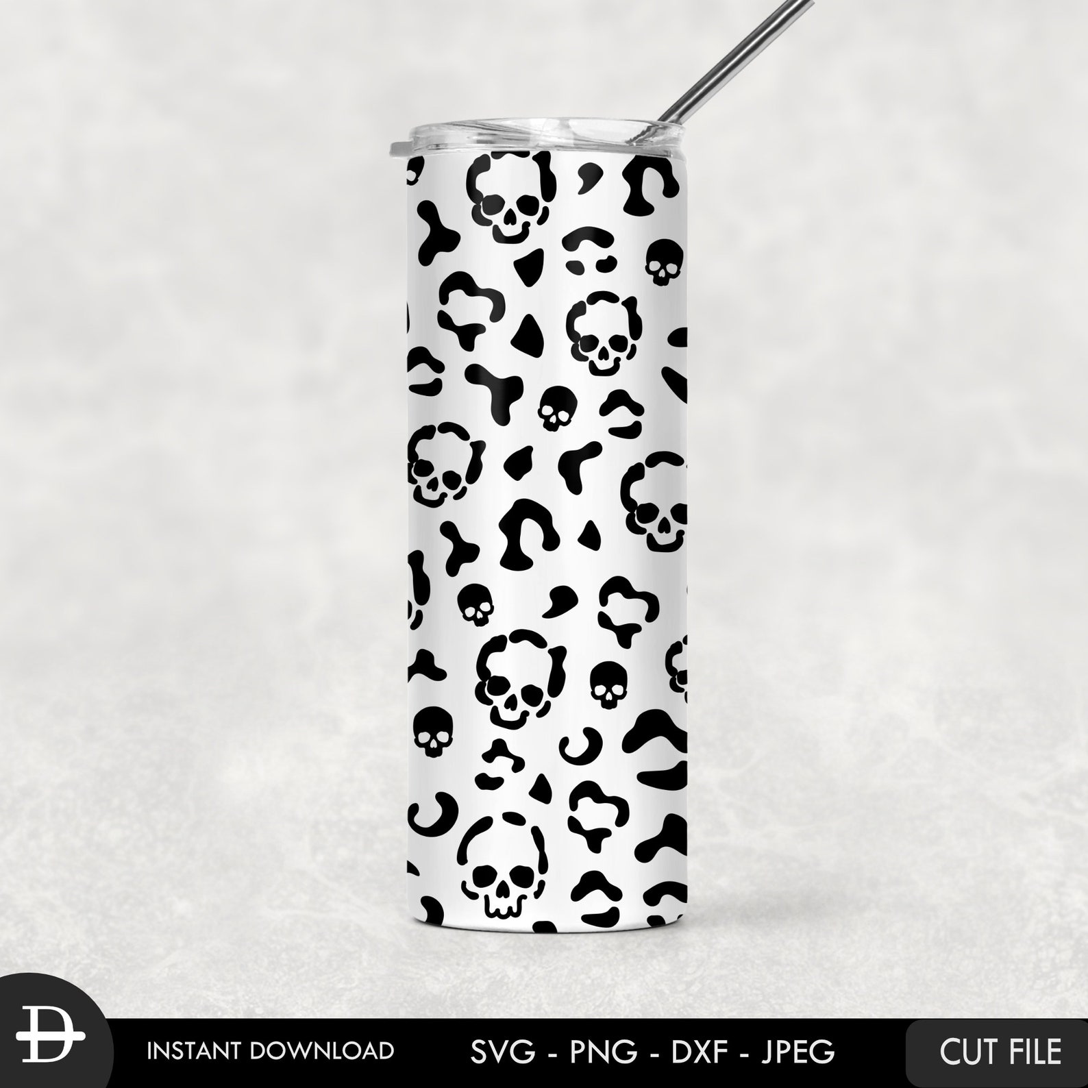 Black Leopard Skull Pattern, Skull Cheetah Pattern, Halloween Digital ...