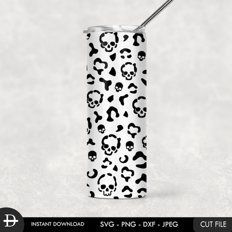 Black Leopard Skull Pattern, Skull Cheetah Pattern, Halloween Digital ...