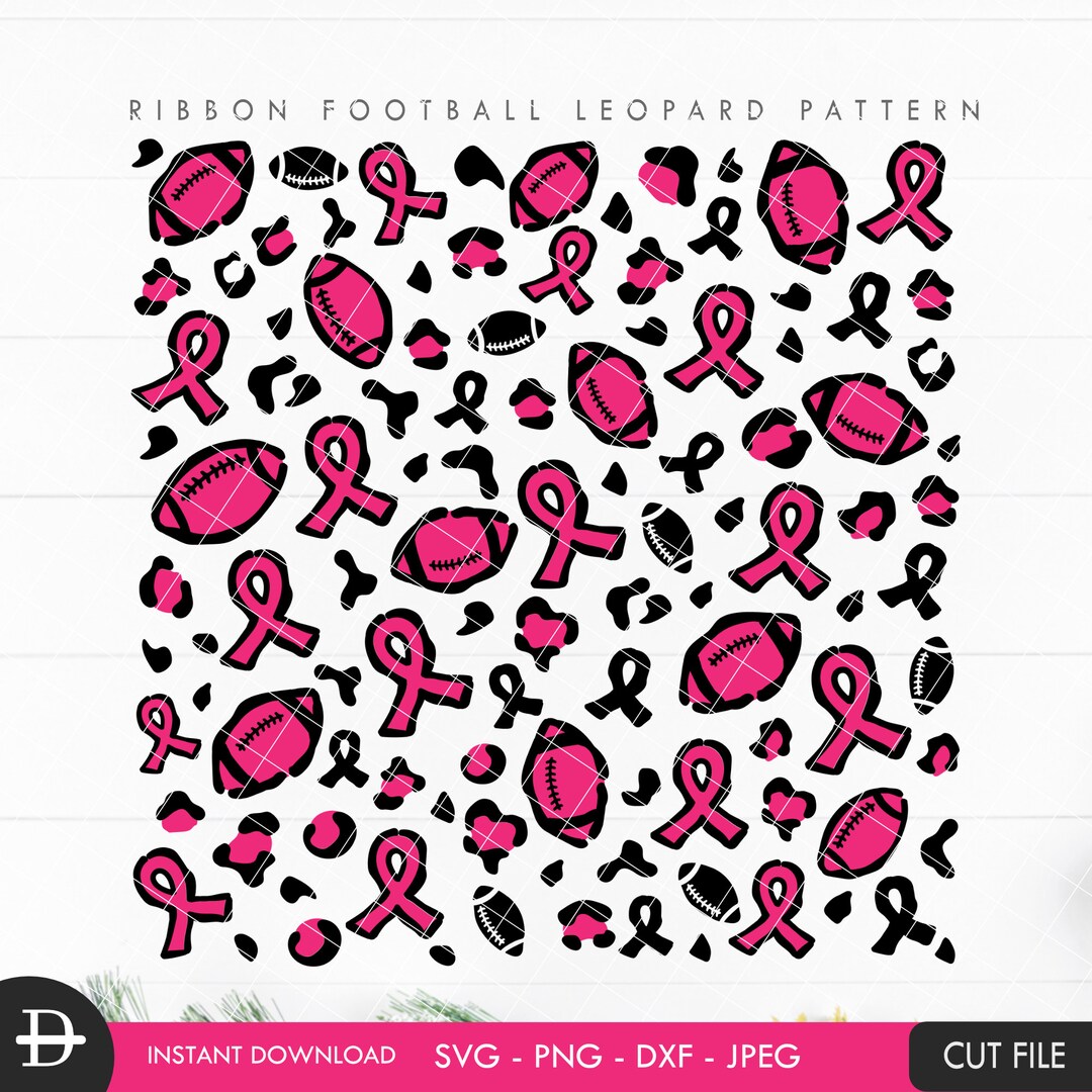 Pink Leopard Ribbon Football Pattern SVG, Ribbon Football Cheetah ...