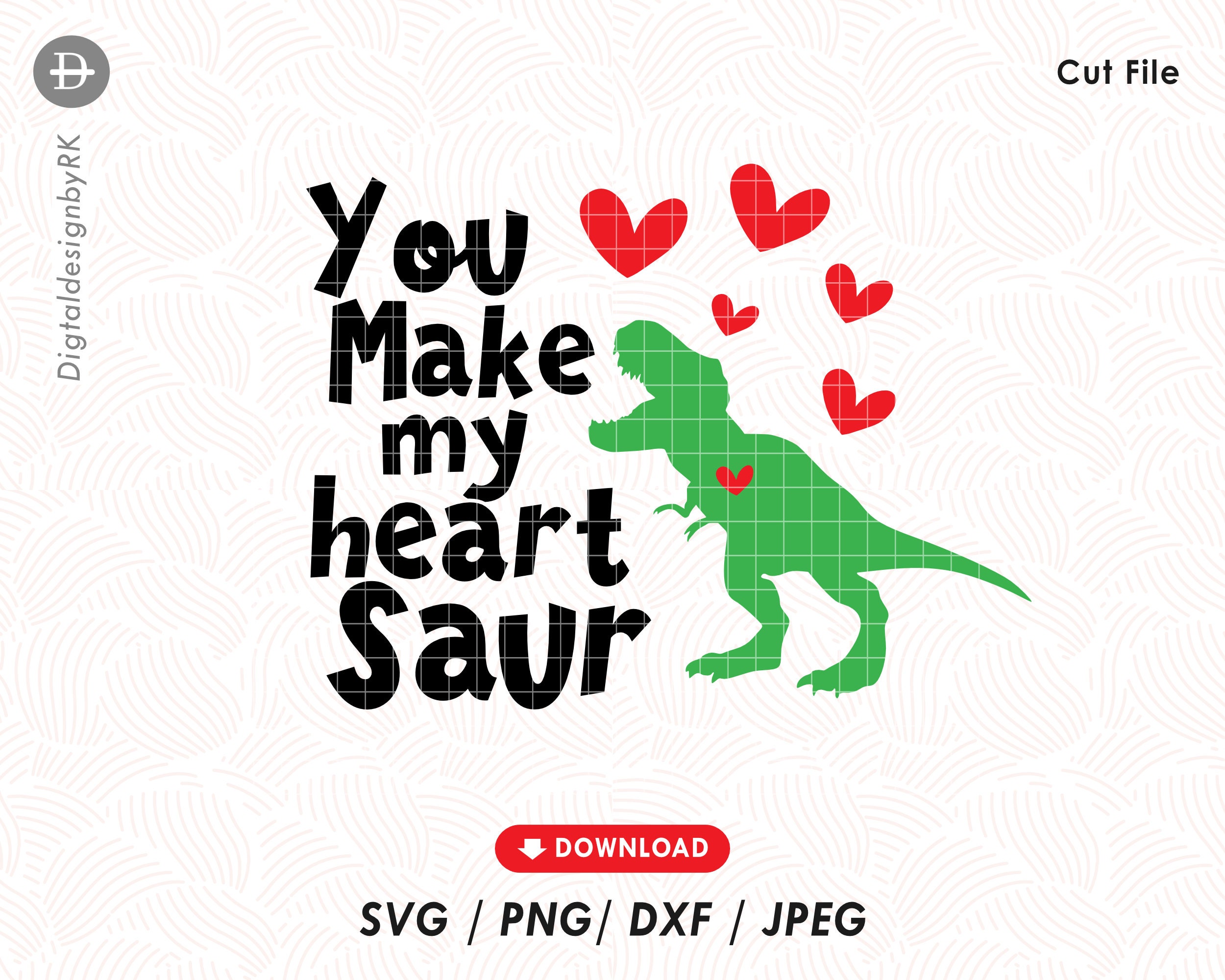 You Make My Heart Saur Svg, Valentine Dinosaur Svg, Cute Valentine Baby ...