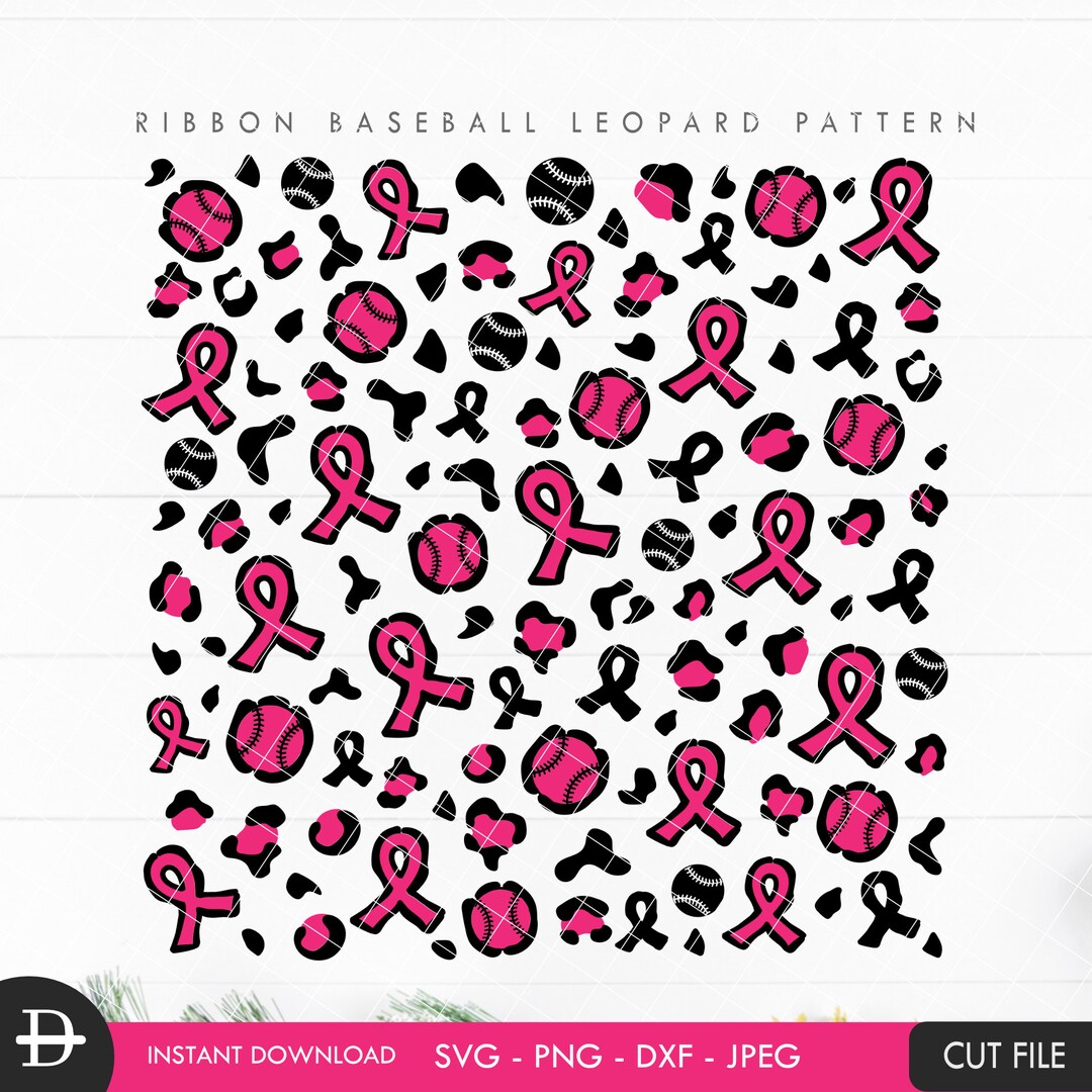 Pink Leopard Ribbon Baseball Pattern SVG, Ribbon Softball Cheetah ...