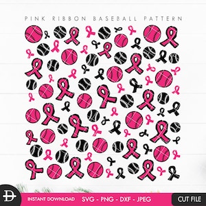 Pink Ribbon Baseball Pattern SVG, Ribbon Softball Pattern , Breast ...