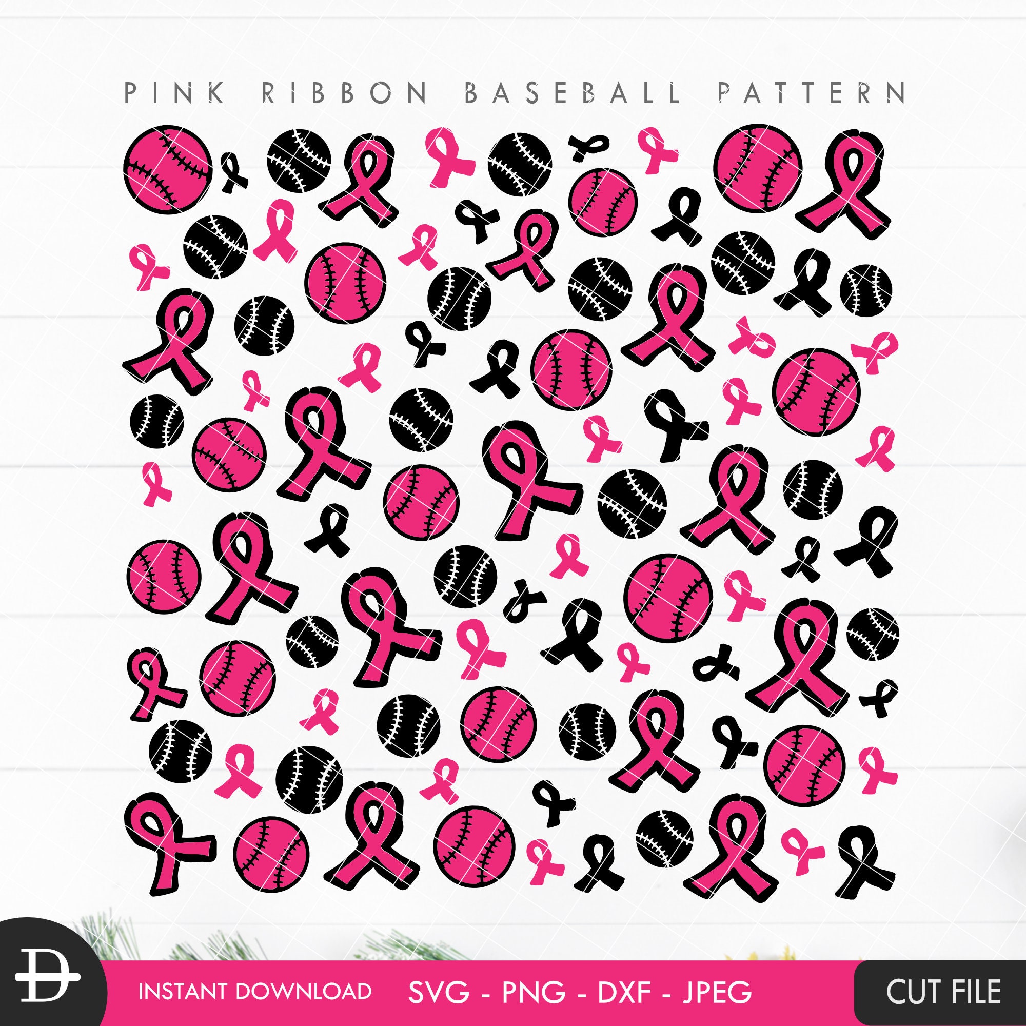 Pink Ribbon Baseball Pattern SVG Ribbon Softball Pattern - Etsy