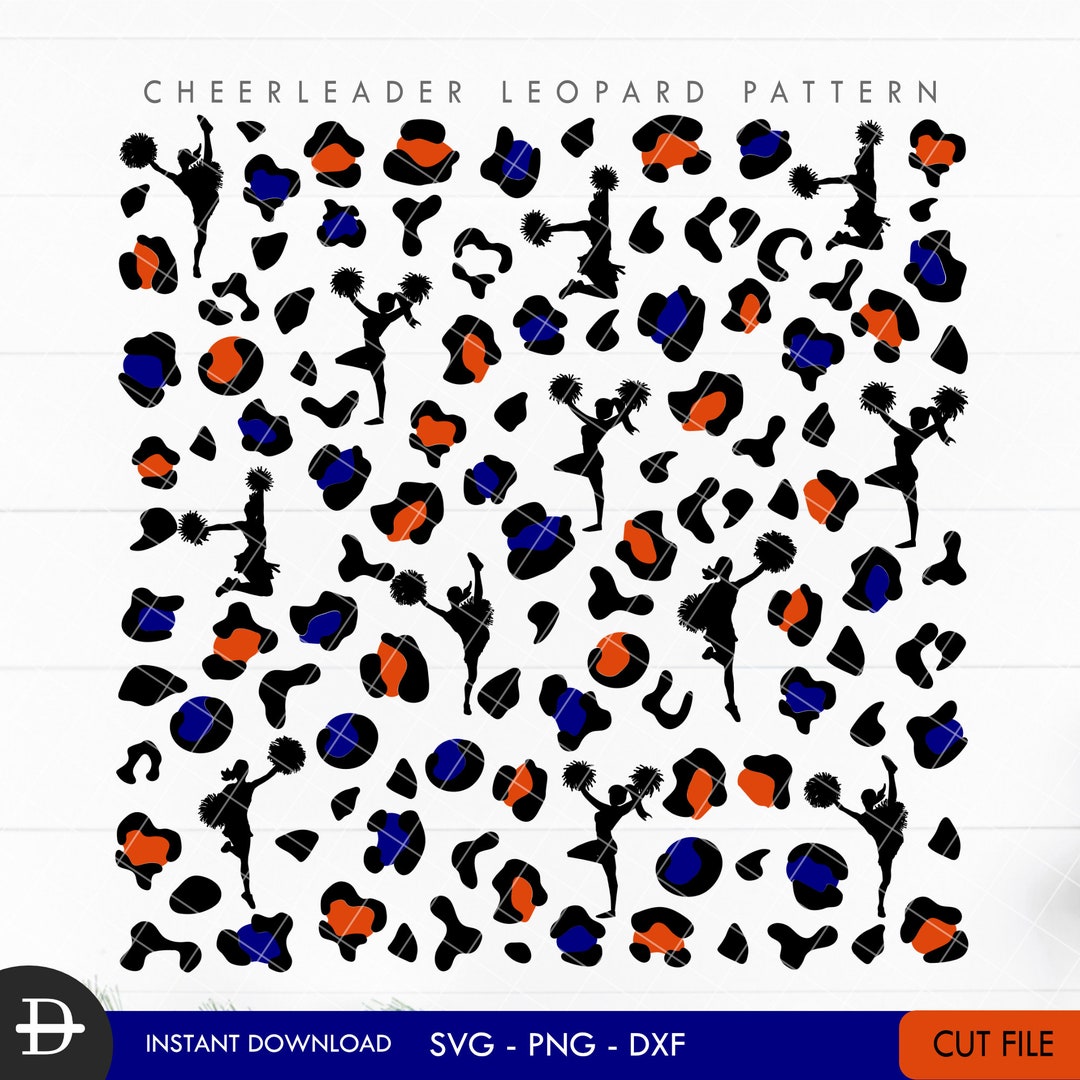 Orange Navy Blue Cheerleader Leopard Pattern, Cheer Cheetah Animal ...