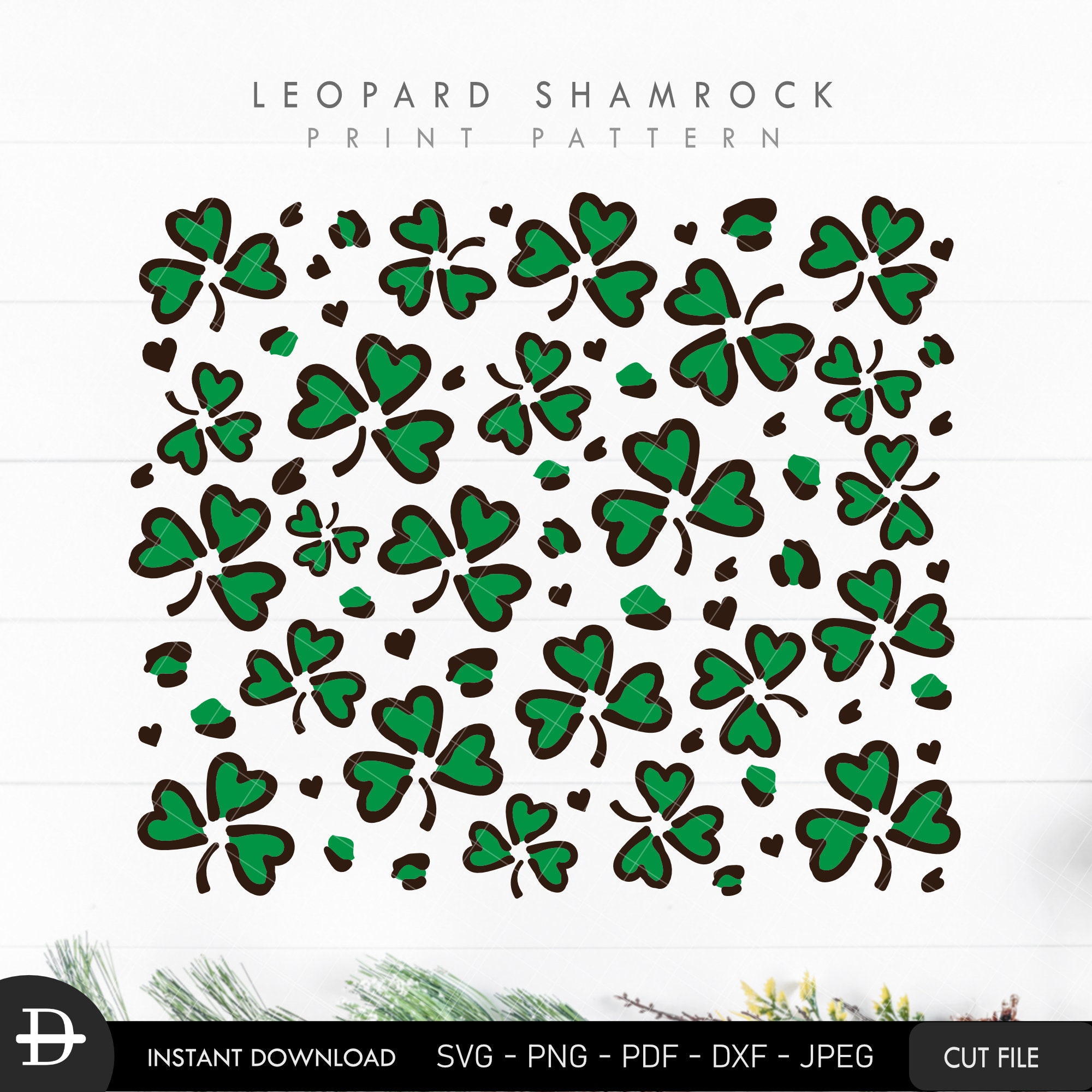 Leopard Shamrock Seamless Pattern Print Instant Svg Cut File, Shamrock ...