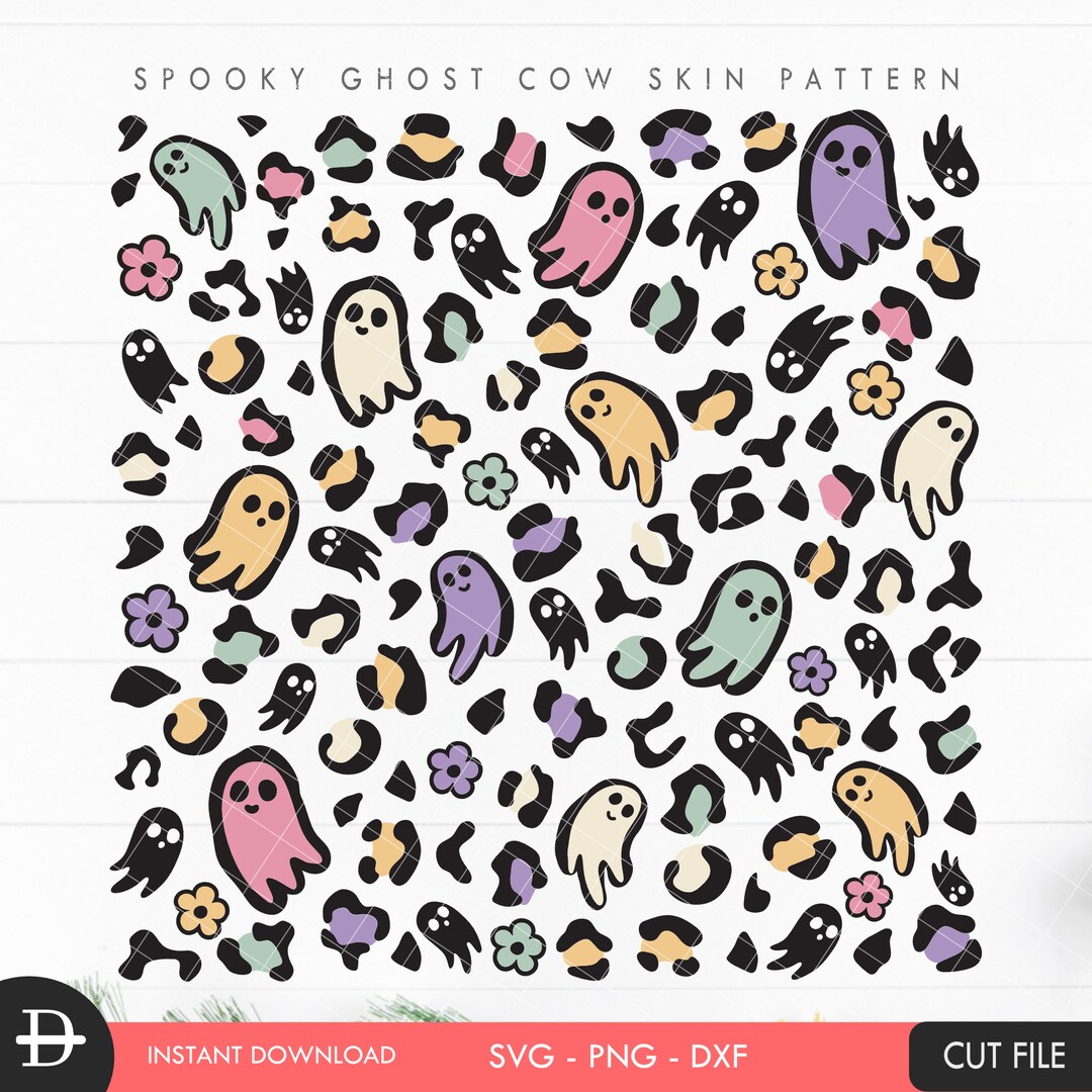 Pastel Leopard Ghost Pattern, Cute Ghost Cheetah Pattern, Sweet ...