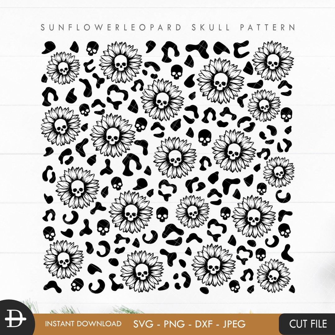 Black Leopard Skull Sunflower Pattern, Skull Cheetah Pattern, Halloween ...