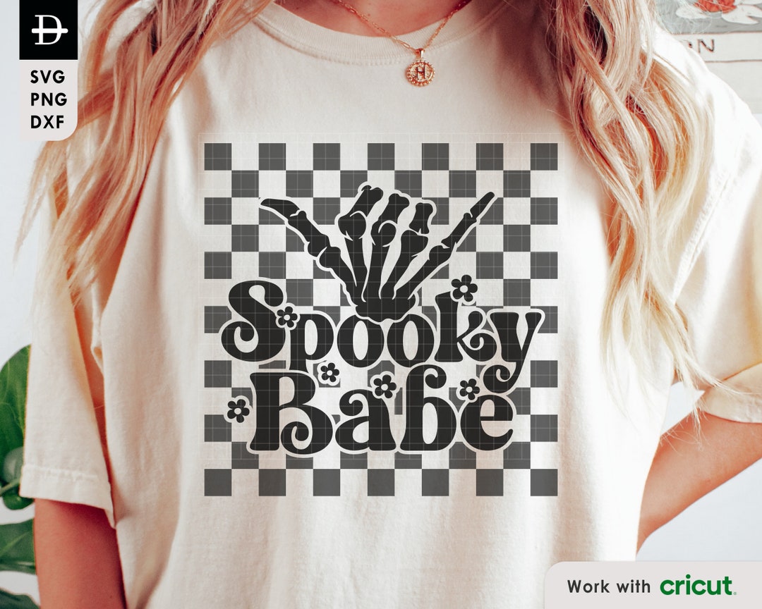 Spooky Babe Groovy Retro Checkered Svg, Cute Boho Women Witchy ...