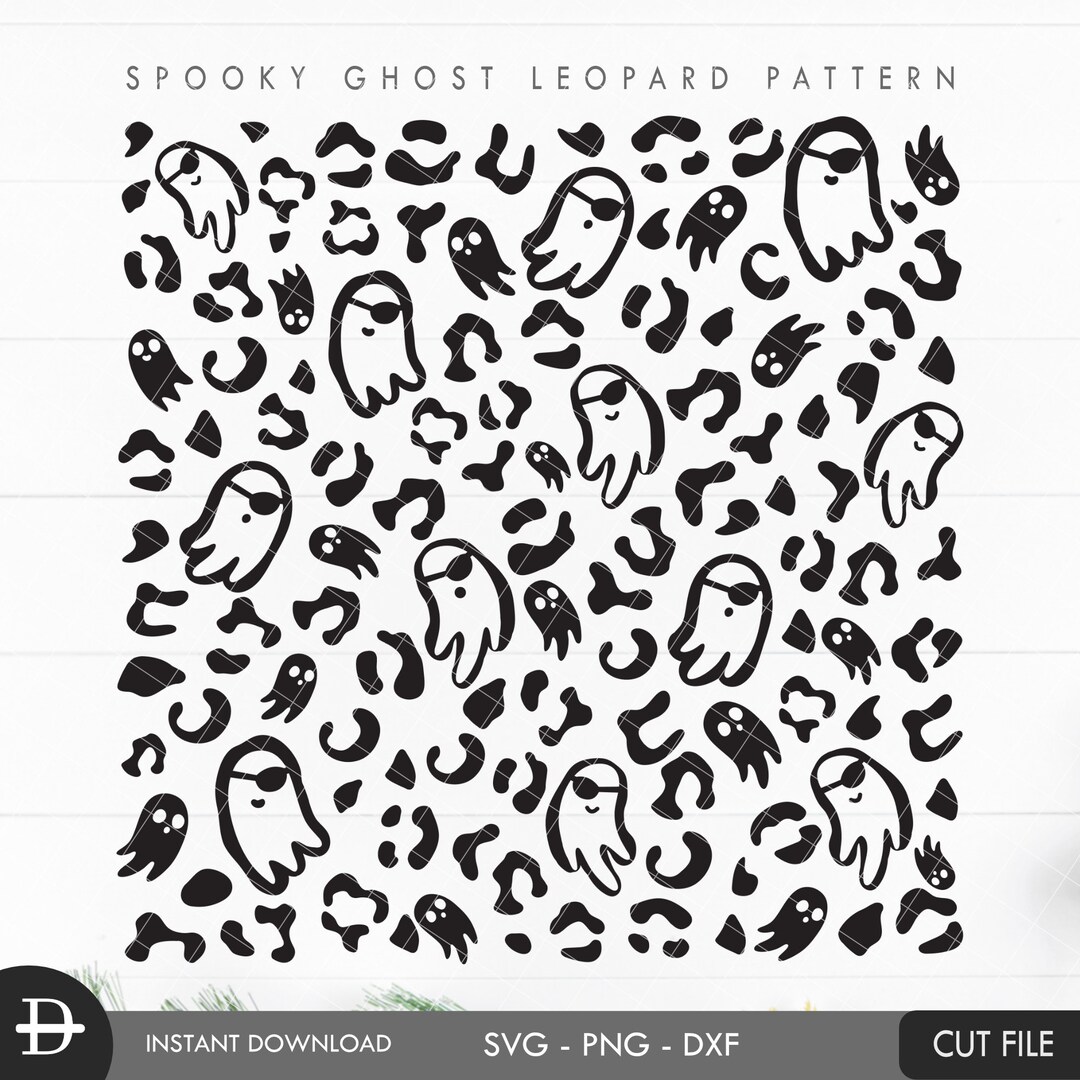 Black Pirate Leopard Ghost Pattern, Cute Ghost Cheetah Pattern, Spooky ...