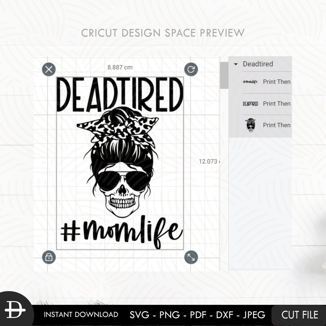 Dead Tired Mom Life Print Svg Cheetah Messy Skull Bun Hair - Etsy