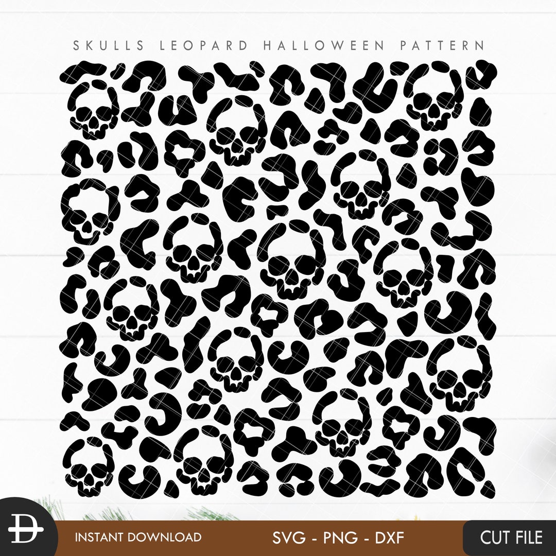 Black Leopard Skull Pattern, Skull Cheetah Pattern, Halloween Digital ...