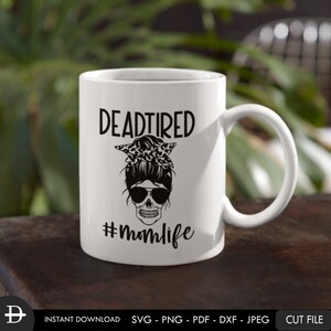 Dead Tired Mom Life Print Svg, Cheetah Messy Skull Bun Hair Svg, Skull ...