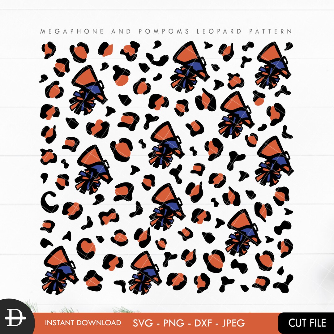 Orange and Dark Blue Megaphone Pompoms Football Leopard Pattern ...