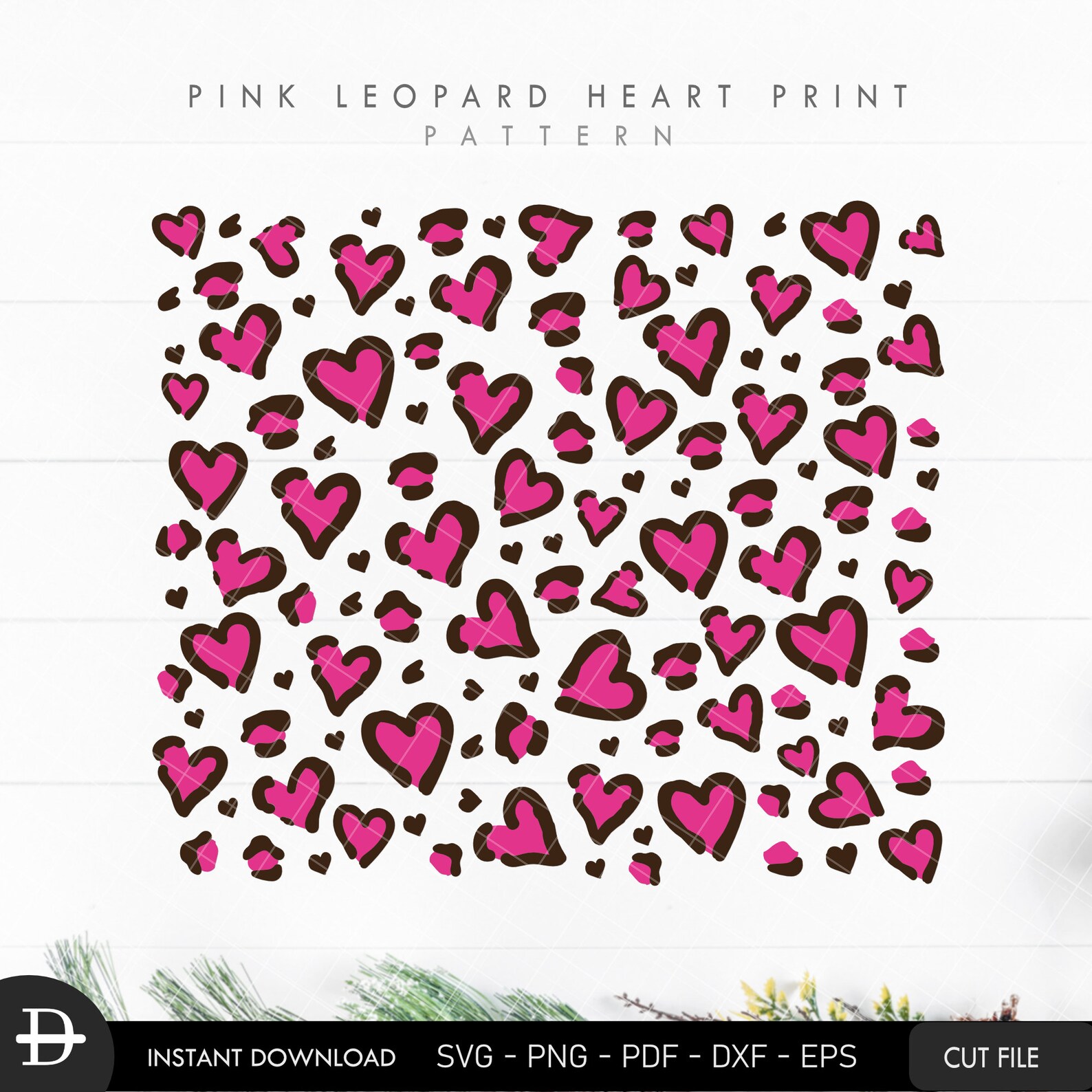 Pink Leopard Heart Print Pattern Svg, Valentine Heart Pattern Svg ...