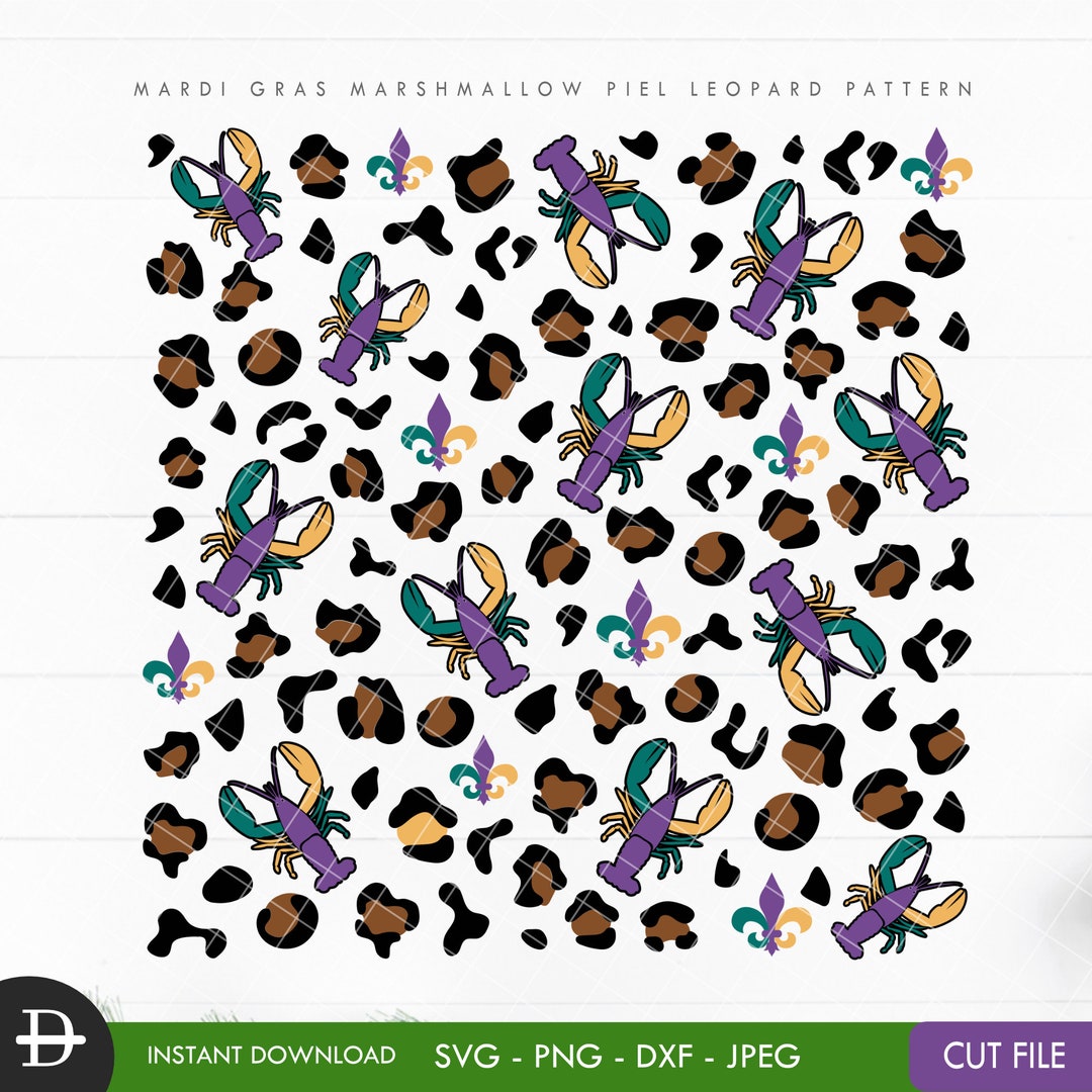 Crawfish Mardi Gras Fleur De Lis Leopard Pattern, Mardi Gras Carnival ...