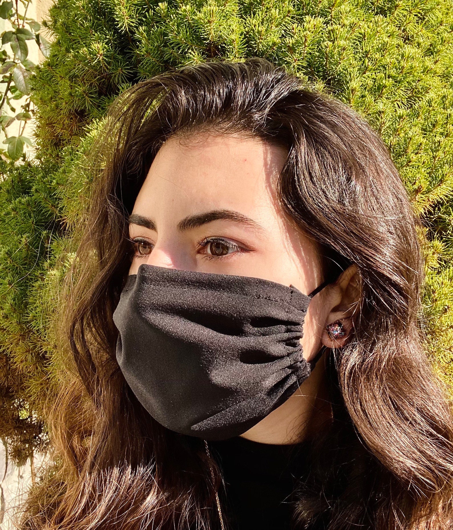 Black Spandex/Nylon Face Mask with adjustable strings and nose | Etsy