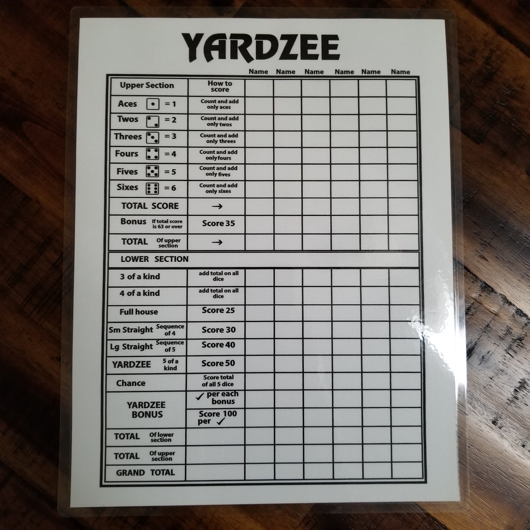 Yardzee Score Sheet Reusable Score Card Back Yard Yahtzee Dice Game - Etsy